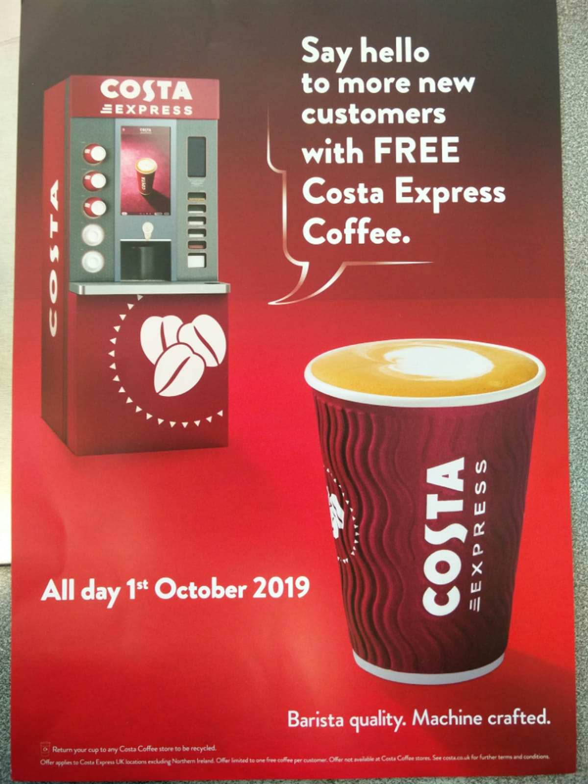 LEAKED - Free Costa Coffee on 1st October