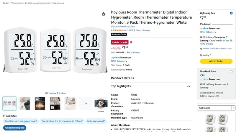 Lightning Deal- Hoyiours Digital Room Thermometer & Hygrometer, 3 Pack ...