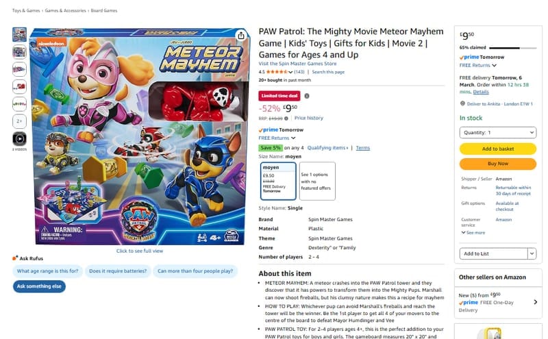 PAW Patrol: The Mighty Movie Meteor Mayhem Game, £9.50 at Amazon
