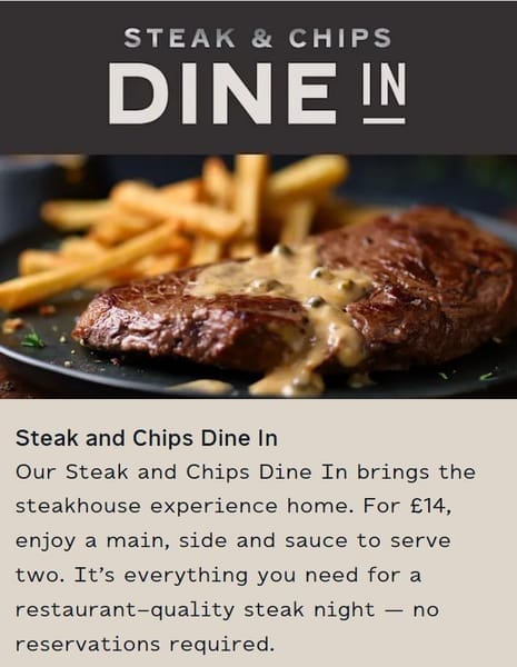 M&S Steak & Chips Meal Deal For 2 £14 / £7pp at Marks & Spencer