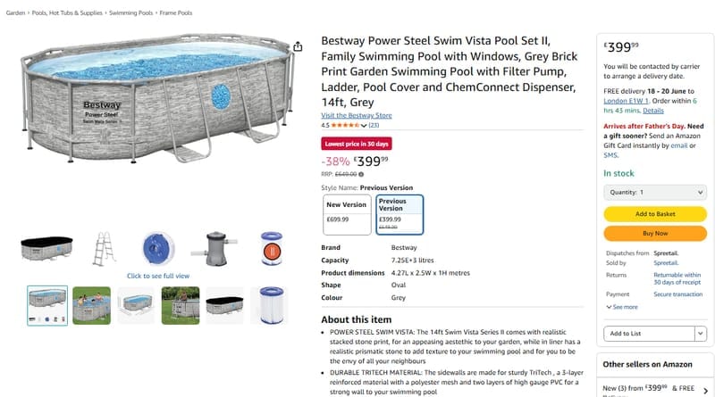 Bestway Power Steel Swim Vista Pool Set, £399.99 at Amazon