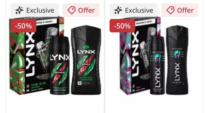 Lynx the O.G.Africa,Java,Sunset,Attract for Her Duo Sets Each, £3.99 at ...