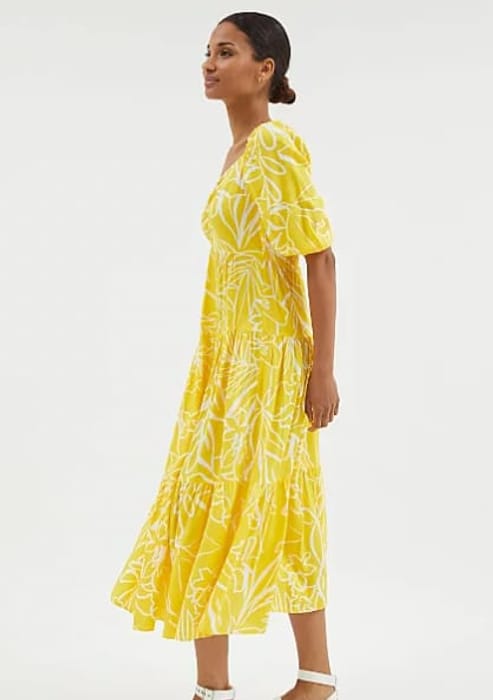 Yellow Floral Ruched Front Tiered Midi Dress, £10 at ASDA