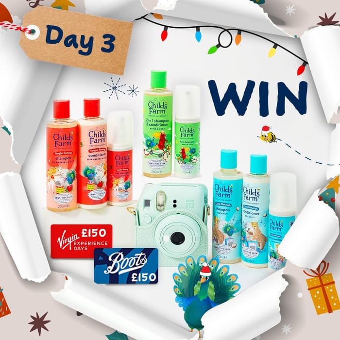 Win Instax Camera, £150 Boots Card, Childs Farm Haircare, £150 Virgin ...