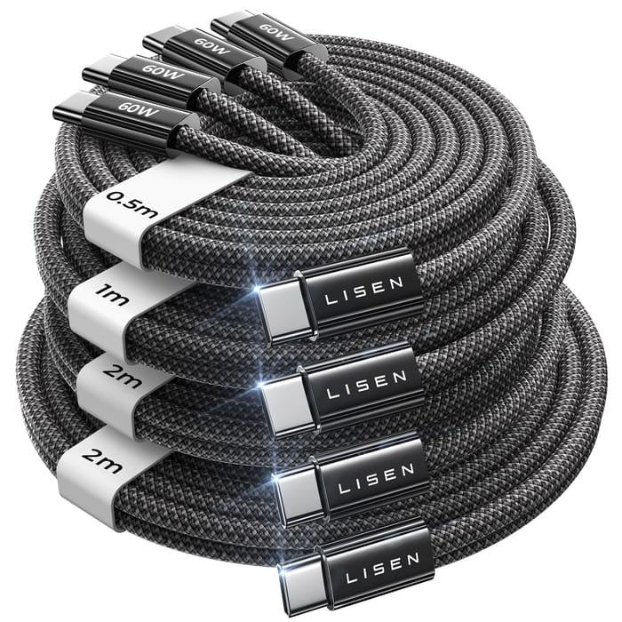 LISEN USB C to C Charger Cable [60W, 4-Pack], £7.19 at Amazon
