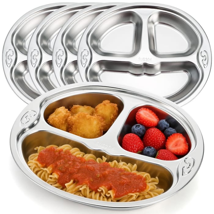 SOUJOY 4 Pack Stainless Steel Monkey Shape Divided Plates, £9.99 at Amazon