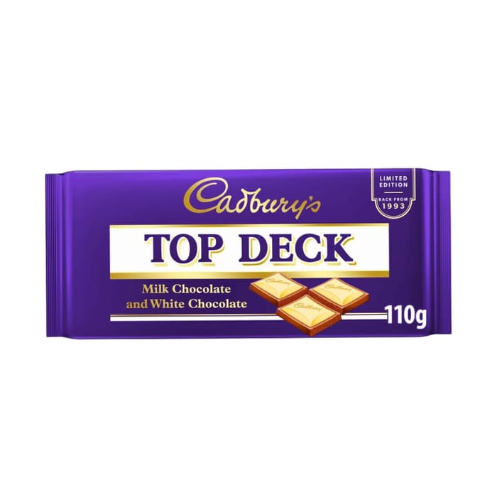 3 X 110g Cadburys Top Deck Milk Chocolate and White Chocolate at ...