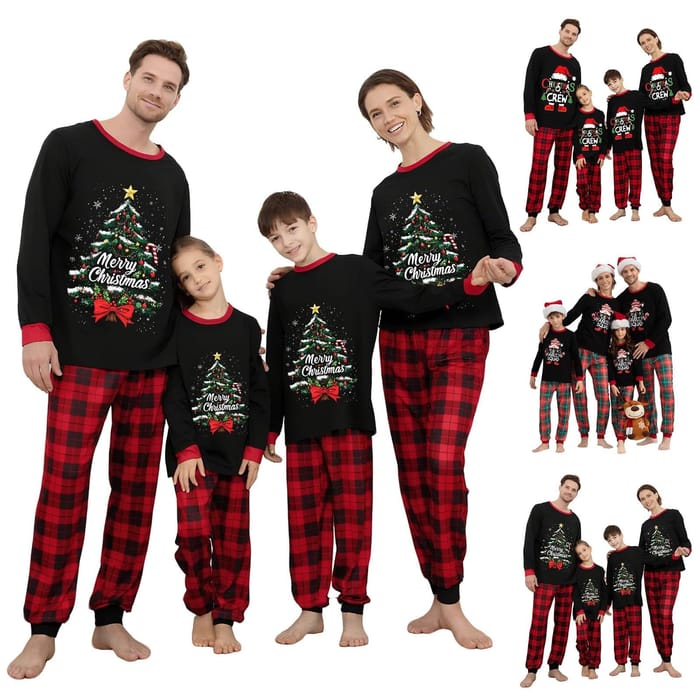 Matching Family Christmas Tree Pyjamas Set in Brick-Red, £2.99 at Amazon