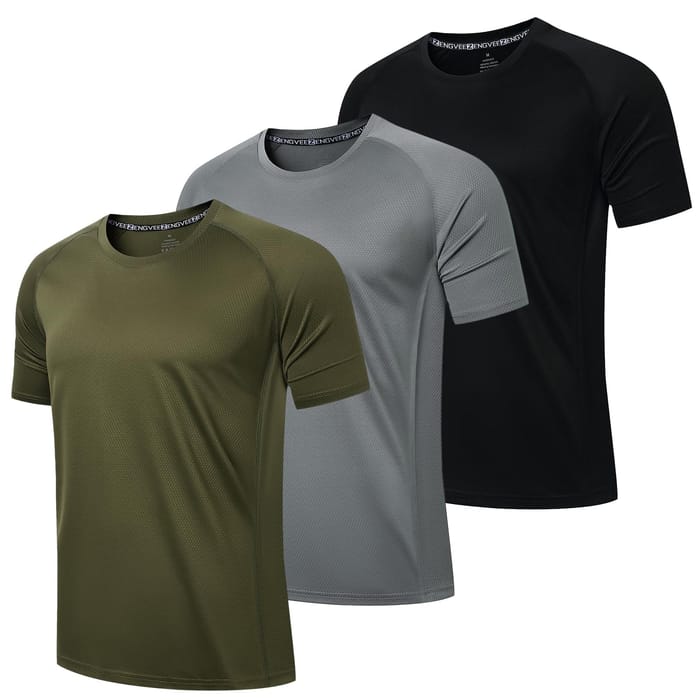 LUWELL PRO Men's Quick Dry Sport Shirts 3 Pack (Black Grey Green), £11. ...
