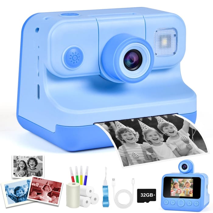 Kids 30MP Instant Print Camera with 32GB Card (Blue), £12.74 at Amazon