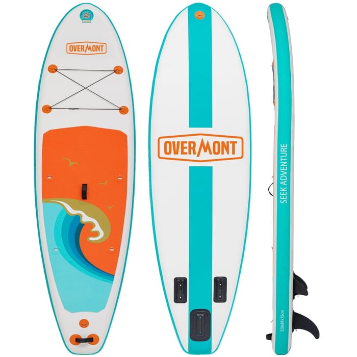 Overmont Inflatable SUP with Paddle, Pump, Backpack, Leash, Fins, £85 ...