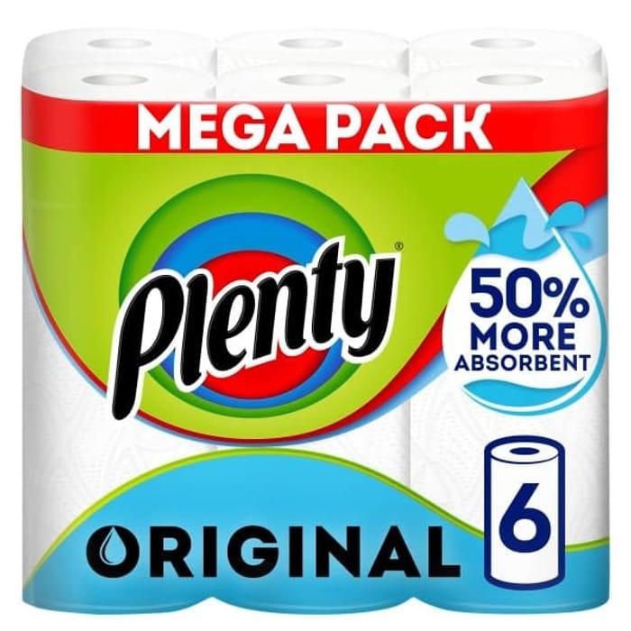 Plenty Kitchen Roll, 6 Rolls, 2-Ply, £6.07 at Amazon