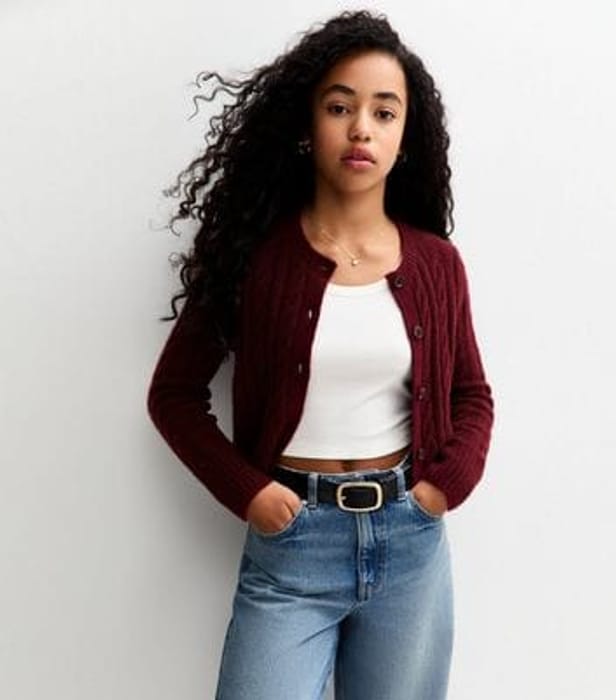 Girls Burgundy Cable Knit Cardigan, £14.99 at New Look