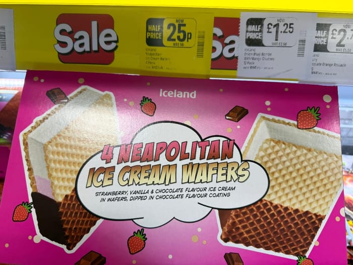 *INSTORE ONLY DEAL* Iceland 4 Neapolitan Ice Cream Wafers 220g, £0.25 ...