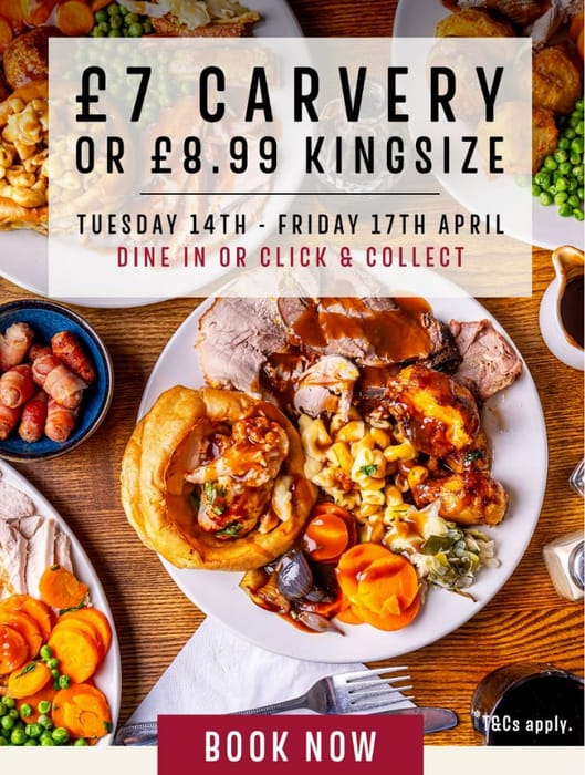 £7 Toby Carvery / £8.99 King Size Inc C&C Until Friday at Toby Carvery