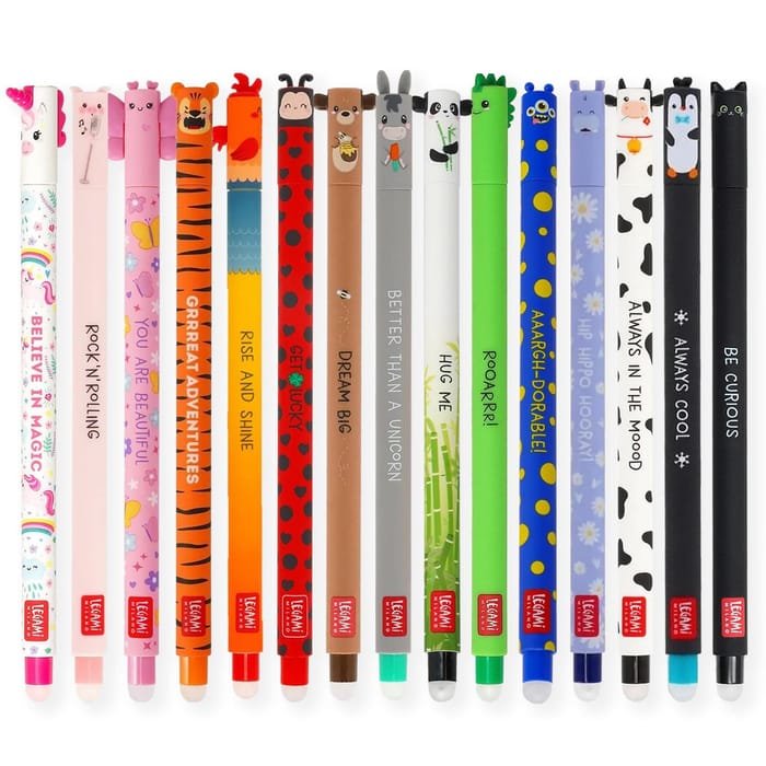 LEGAMI 15-Piece Erasable Gel Pen Set, 0.7mm Tip, Animal Designs, £5.95 ...